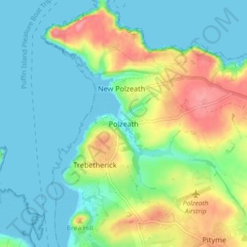 Polzeath topographic map, elevation, terrain