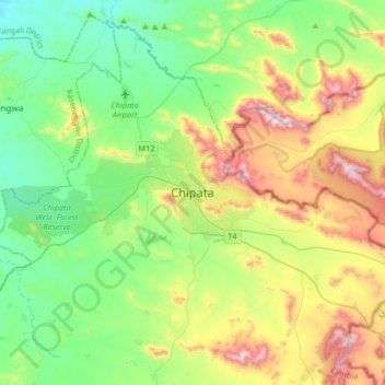 Chipata topographic map, elevation, terrain