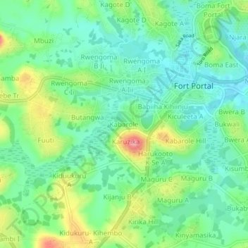 Kabarole topographic map, elevation, terrain