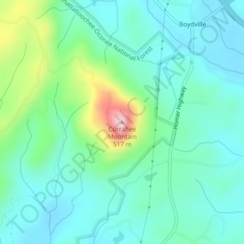 Currahee Mountain topographic map, elevation, terrain