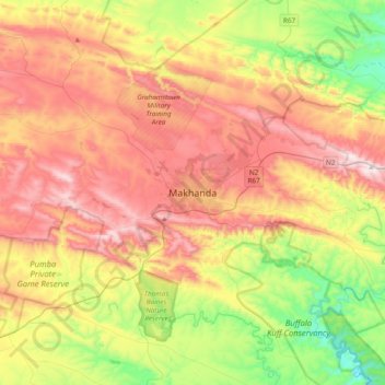 Makhanda topographic map, elevation, terrain