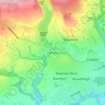 Norden topographic map, elevation, terrain
