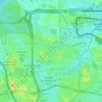 Seletar Hills topographic map, elevation, terrain