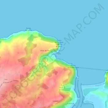 Tazones topographic map, elevation, terrain