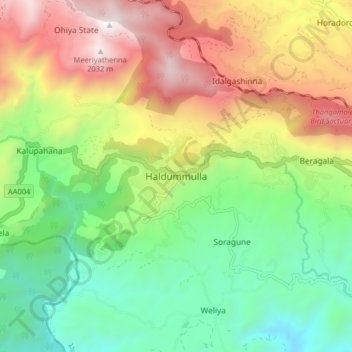 Haldummulla topographic map, elevation, terrain