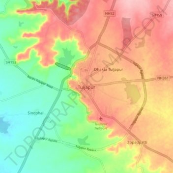 Tuljapur topographic map, elevation, terrain