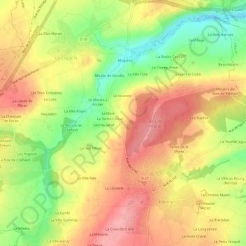 Les Landes topographic map, elevation, terrain