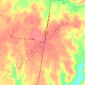 Liberty Hill topographic map, elevation, terrain