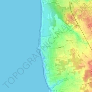 Areia - Mindelo topographic map, elevation, terrain