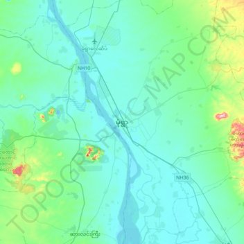 Monywa topographic map, elevation, terrain