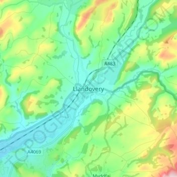 Llandovery topographic map, elevation, terrain