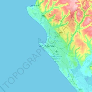 Pointe-Noire topographic map, elevation, terrain
