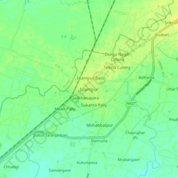 Islampur topographic map, elevation, terrain