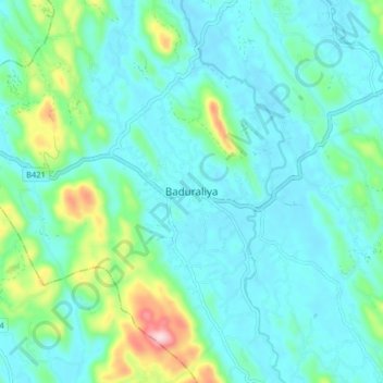 Baduraliya topographic map, elevation, terrain