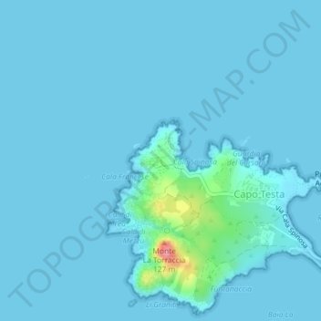 Capo Testa topographic map, elevation, terrain