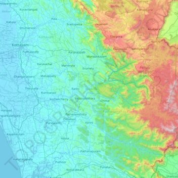 Pamba River topographic map, elevation, terrain