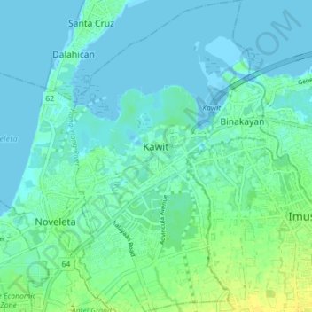 Kawit topographic map, elevation, terrain
