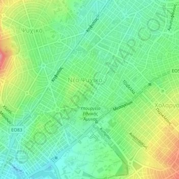 Municipal Unit of Neo Psychiko topographic map, elevation, terrain