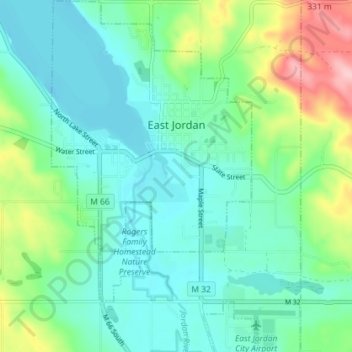 East Jordan topographic map, elevation, terrain