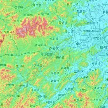 Lin'an District topographic map, elevation, terrain