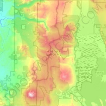 Sky Lakes Wilderness topographic map, elevation, terrain
