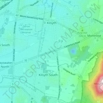 Kilsyth topographic map, elevation, terrain