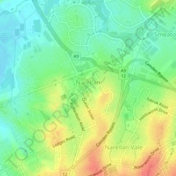 Narellan topographic map, elevation, terrain