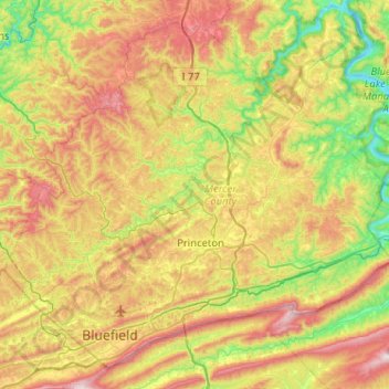 Mercer County topographic map, elevation, terrain
