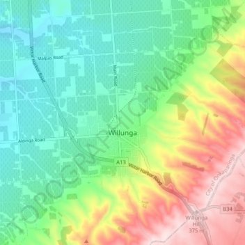 Willunga topographic map, elevation, terrain