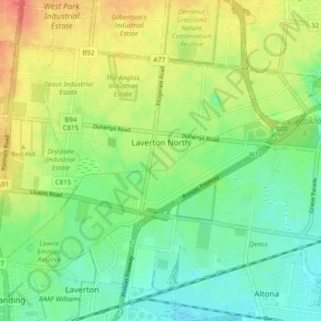 Laverton North topographic map, elevation, terrain