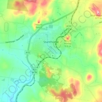 Stanthorpe topographic map, elevation, terrain