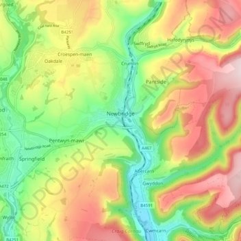 Newbridge topographic map, elevation, terrain