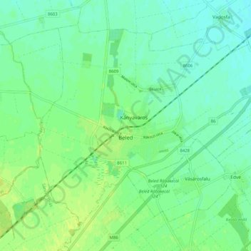 Beled topographic map, elevation, terrain