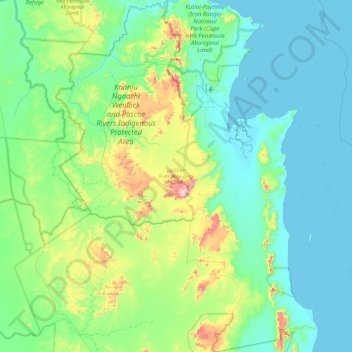 Lockhart River Aboriginal Shire topographic map, elevation, terrain