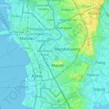 Archdiocese of Manila topographic map, elevation, terrain