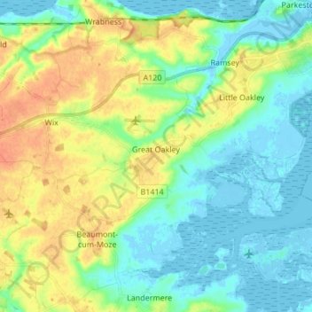 Great Oakley topographic map, elevation, terrain
