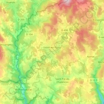 Usson-en-Forez topographic map, elevation, terrain