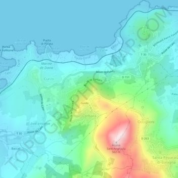Corbara topographic map, elevation, terrain