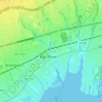 Bay Shore topographic map, elevation, terrain