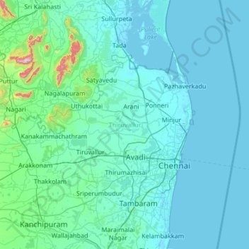 Thiruvallur District topographic map, elevation, terrain