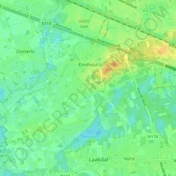 Eindhout topographic map, elevation, terrain