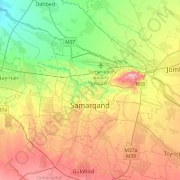 Samarkand City topographic map, elevation, terrain