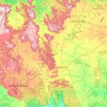 Gumla topographic map, elevation, terrain
