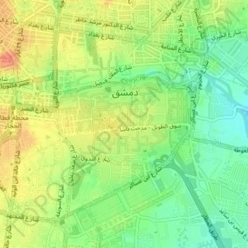 Ancient City of Damascus Municipality topographic map, elevation, terrain