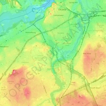 Ottawa Centre topographic map, elevation, terrain