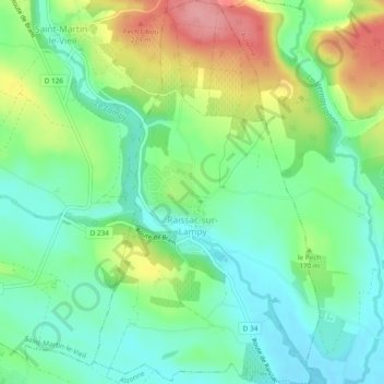 Raissac-sur-Lampy topographic map, elevation, terrain