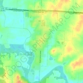 Sweet Springs topographic map, elevation, terrain