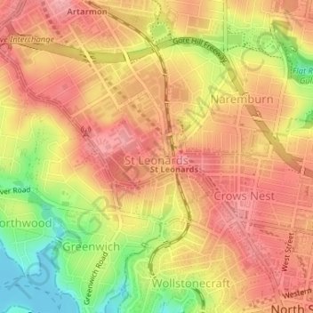 St Leonards topographic map, elevation, terrain