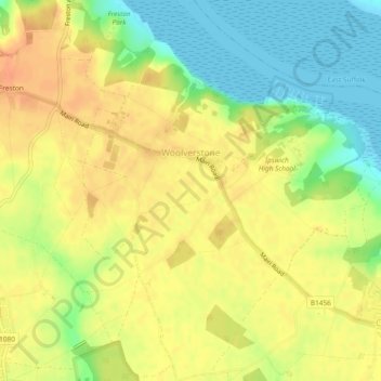 Woolverstone topographic map, elevation, terrain