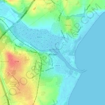 Arklow topographic map, elevation, terrain